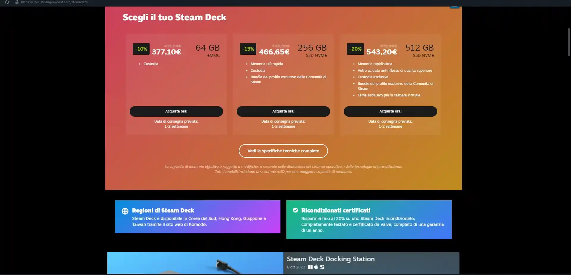 Steam Deck in saldo per il 20° anniversario di Steam: prezzi
